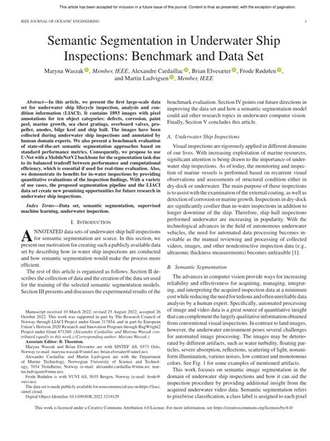 Pdf Semantic Segmentation In Underwater Ship Inspections Benchmark And Data Set