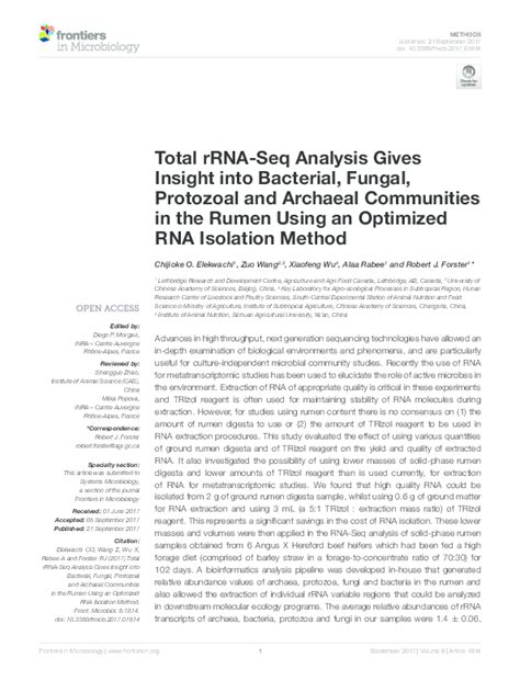 Pdf Total Rrna Seq Analysis Gives Insight Into Bacterial Fungal Protozoal And Archaeal