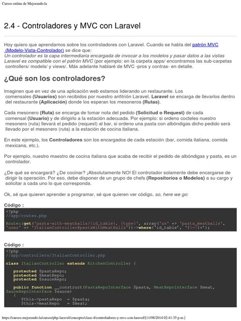 Controladores Y Mvc Con Laravel Pdf Modelo Vista Controlador