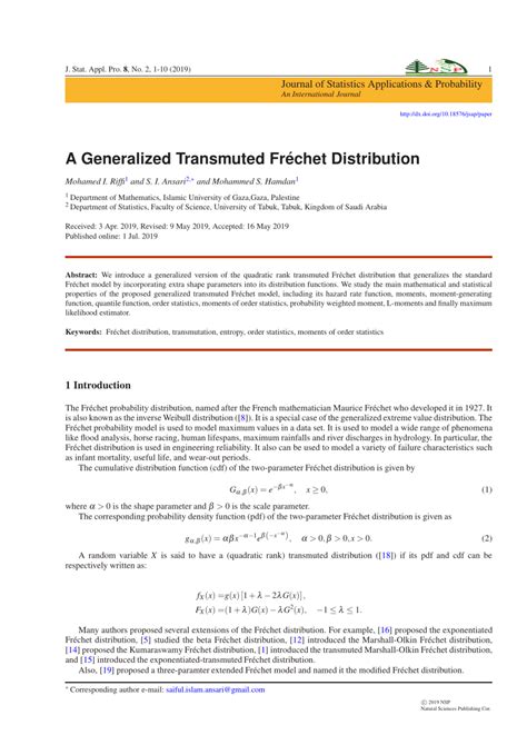 Pdf A Generalized Transmuted Fréchet Distribution