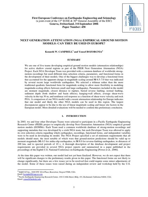 Nga Empirical Ground Motion Models Campbell 2006 09 Pdf Earthquakes Least Squares