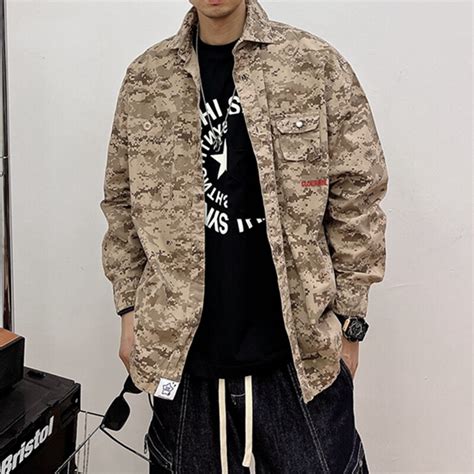 군사 스타일 사막 위장 셔츠 느슨한 전술 코트 남성 의류 스트리트웨어 하라주쿠 캐주얼 고품질 작업복 탑스 Aliexpress