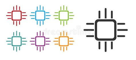 Black Computer Processor With Microcircuits Cpu Icon Isolated On White Background Chip Or Cpu