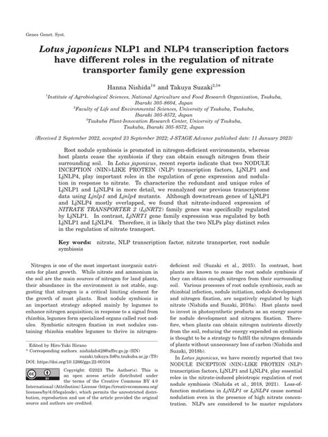 pdf lotus japonicus nlp1 and nlp4 transcription factors have different roles in the regulation