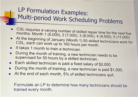Solved Lp Formulation Examples Multi Period Work Scheduling