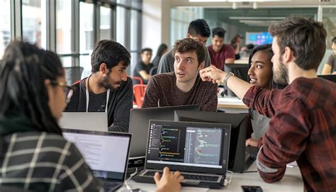 Dynamic Software Development Team Collaborating In A Modern Coworking