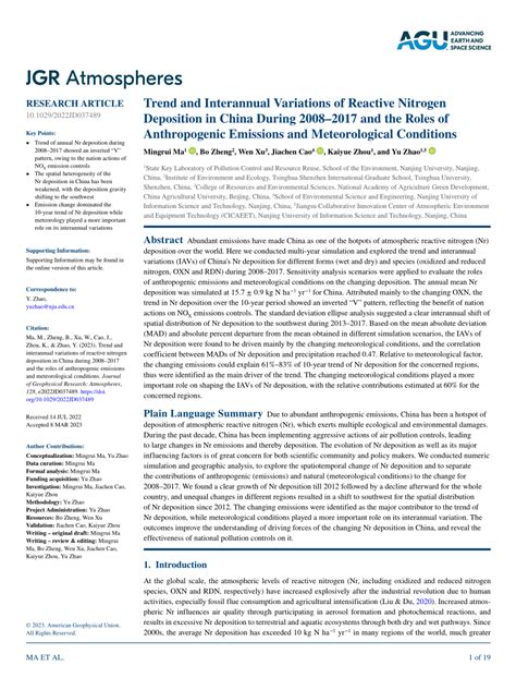 Trend And Interannual Variations Of Reactive Nitrogen Deposition In China During 20082017 And