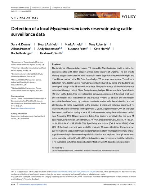 Pdf Detection Of A Local Mycobacterium Bovis Reservoir Using Cattle Surveillance Data