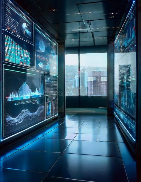 Futuristic Screens Projecting Charts And Insights In A Minimalist Setting Highlighting Progress