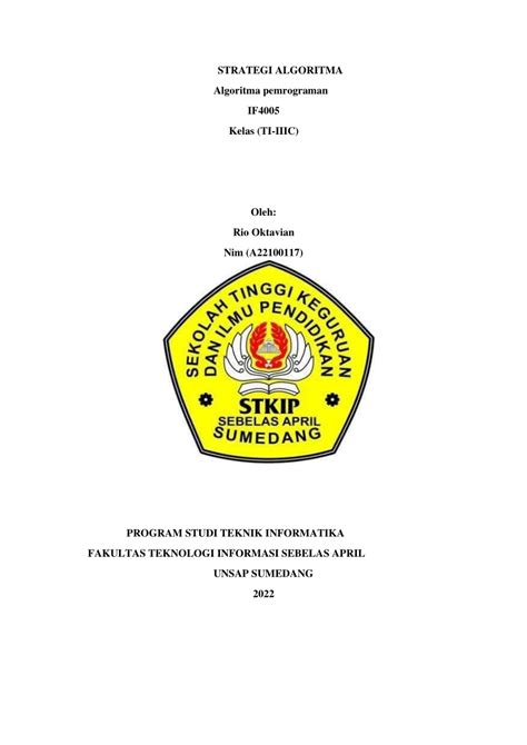 Pdf Strategi Algoritma Algoritma Pemrograman If4005 Kelas Ti Iiic