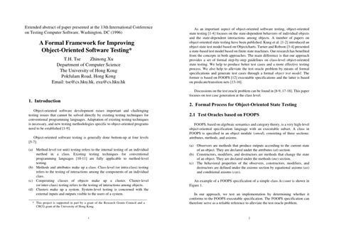 Pdf A Formal Framework For Improving Object Oriented Software Testing