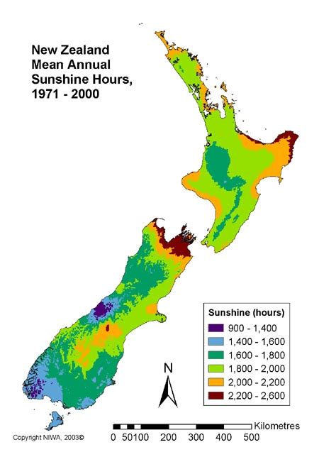 Climate Nz Sunshine Hours 1971 2000 Niwa
