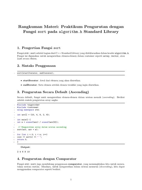 Pengurutan Fungsi Sort Algoritma Pemrograman Pdf