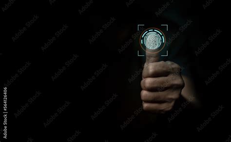 Businessman Scans Fingerprints And Confirm Biometric Identity Concept Of The Future Of Security