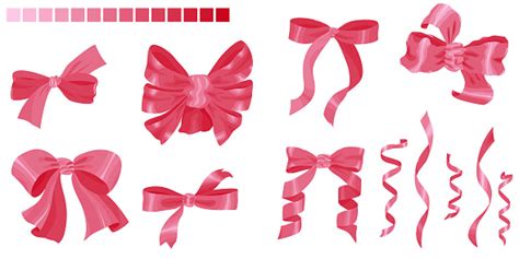 흰색 배경에 활과 분홍색 리본의 집합입니다 인사말 카드 기념일 또는 결혼식을위한 초대장 격리 요소 축제 디자인 개체 그룹에 대한 스톡 벡터 아트 및 기타 이미지 Istock