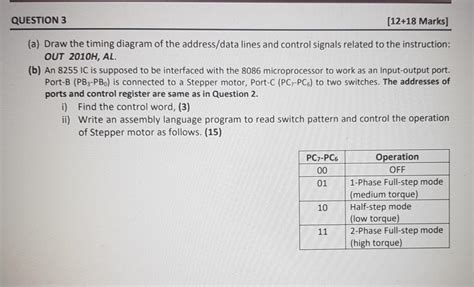 question 3 12 18 marks] a draw the timing diagram