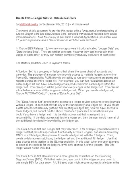 Oracle Ebs Ledger Sets Vs Data Access Sets Pdf Information Technology Computing