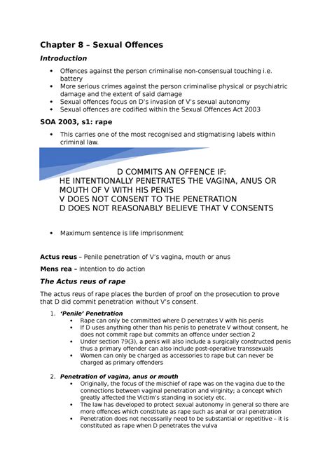 LX1801 Criminal Law Sexual Offences Notes Chapter 8 Chapter 8 Sexual Offences