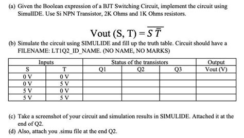 solved a given the boolean expression of a bjt switching