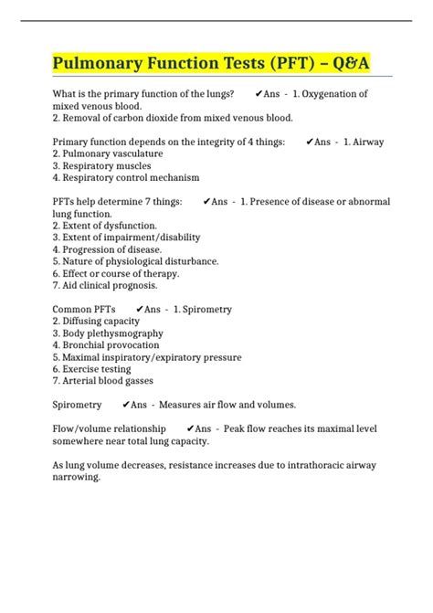 Pulmonary Function Tests Pft Qanda Pft Stuvia Us
