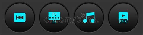 Set Rewind Button Smart Tv Music Note Tone And MOV File Icon Vector Stock Vector