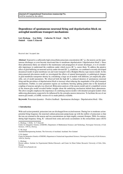 Pdf Dependence Of Spontaneous Neuronal Firing And Depolarization