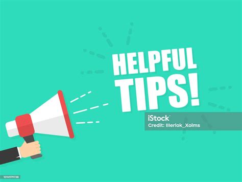 유용한 팁 연설 거품으로 확성기를 들고 남성 손 스피커입니다 비즈니스 마케팅 및 광고 배너입니다 벡터 일러스트 레이 션 개념과 주제에 대한 스톡 벡터 아트 및 기타 이미지
