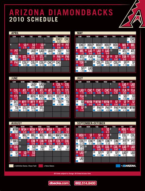 Dbacks Printable Schedule