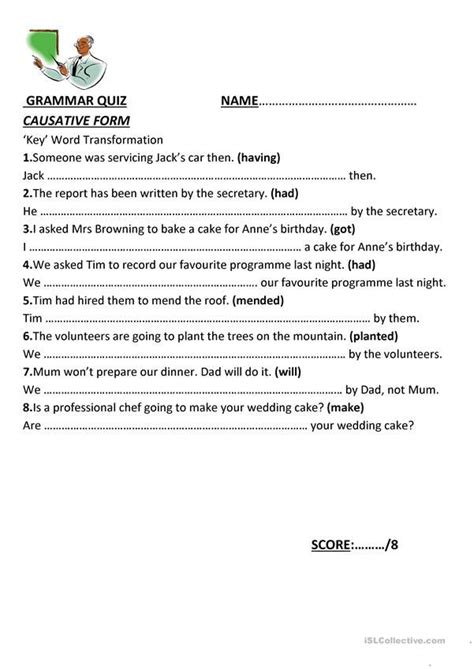 Causative Form Word Transformation Grammar Quiz Quiz Names