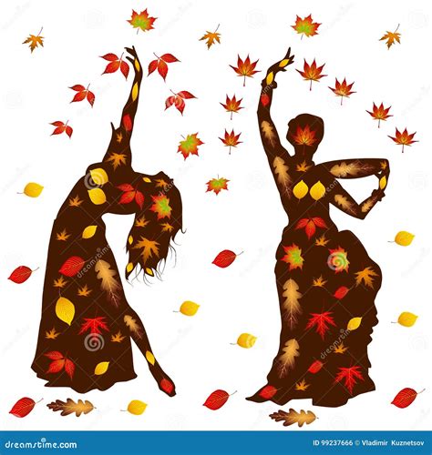 Illustration Dautomne De Danse Orientale Silhouette De Deux Filles