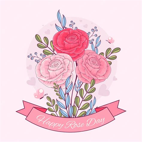 손으로 그린 장미의 날 그림 무료 벡터
