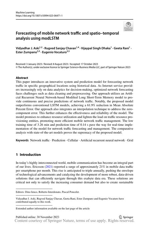 Forecasting Of Mobile Network Traffic And Spatiotemporal Analysis Using Modlstm Request Pdf