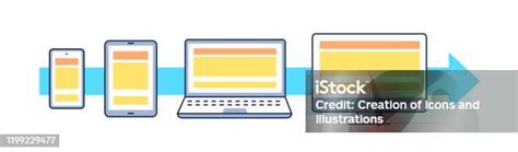 모바일 첫 번째 플랫 벡터 그림입니다 개요 아이콘 스마트 폰 태블릿 노트북 Pc 반응형 웹 디자인 개념 Ui Ux Gui 디자인
