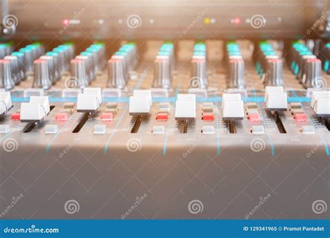 Close Up Fader Of Sound Mixer Old Volume Adjusting Knobs Controller In Control Room Stock Image