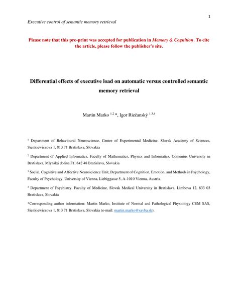 Pdf Differential Effects Of Executive Load On Automatic Versus Controlled Semantic Memory