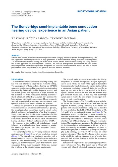 Pdf The Bonebridge Semi Implantable Bone Conduction Hearing Device