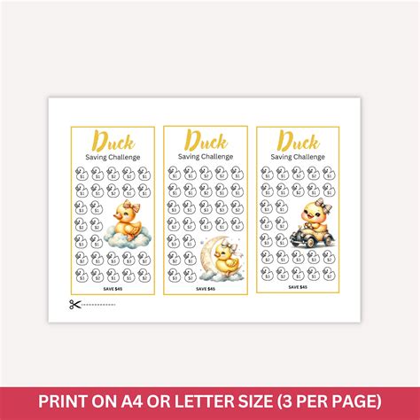 Duck Savings Challenge Printable Mini A6 Duck Saving Challenges Ducks