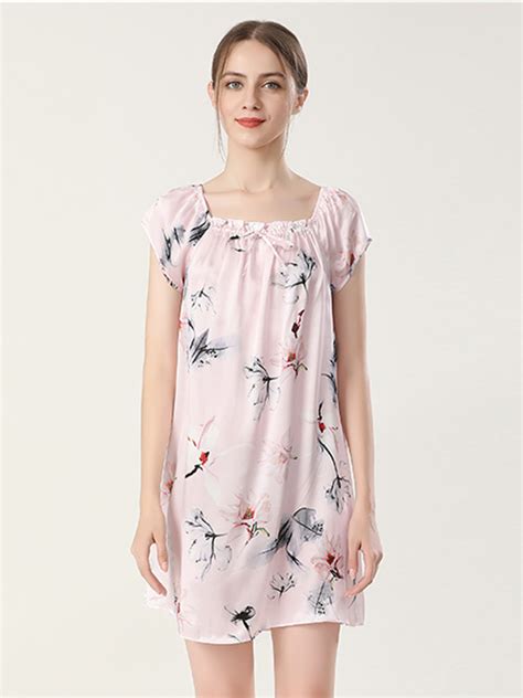 Realsilklife Pink Fancy Pure Silk Nightgown For Women