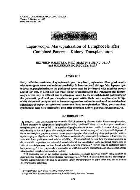 Pdf Laparoscopic Marsupialization Of Lymphocele After Laparoscopic Lymph Node Dissection