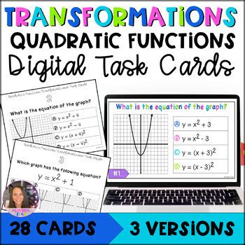 Transformations Of Quadratic Functions Task Cards Print And Digital