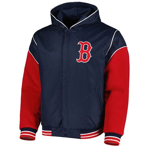 Polyester Full Snap Boston Red Sox Navy And Red Hoodie Jacket Jackets