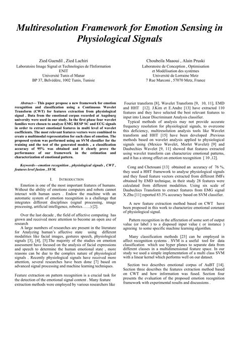 Pdf Multiresolution Framework For Emotion Sensing In Physiological