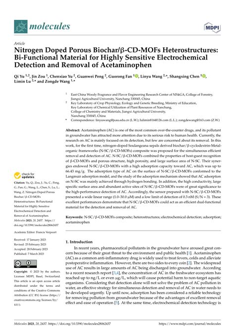 Pdf Nitrogen Doped Porous Biochar β Cd Mofs Heterostructures Bi Functional Material For