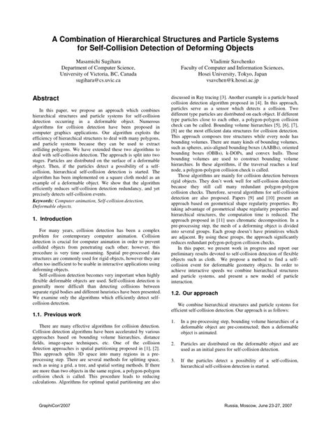 Pdf A Combination Of Hierarchical Structures And Particle Systems For Self Collision Detection