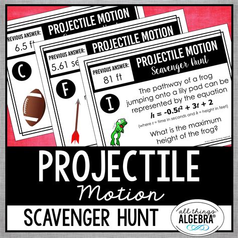 Quadratic Equation Applications Projectile Motion Scavenger Hunt All Things Algebra®