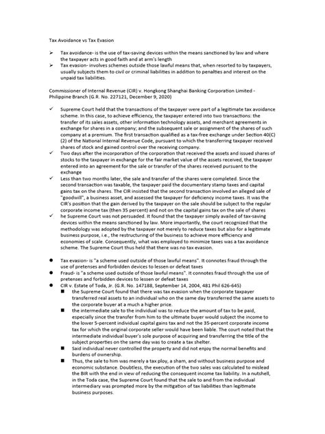 Tax Avoidance Vs Tax Evasion Pdf Taxes Taxpayer