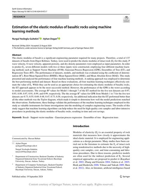 Estimation Of The Elastic Modulus Of Basaltic Rocks Using Machine Learning Methods