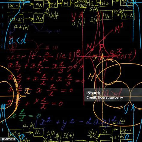 손으로 쓴 수학 공식 수학 관계 또는 기호로 표현 된 규칙 덧셈 뺄셈 곱셈 나눗셈 등의 다양 한 작업으로 완벽 한 끝 없는 패턴 배경 공학에 대한 스톡 벡터 아트 및 기타