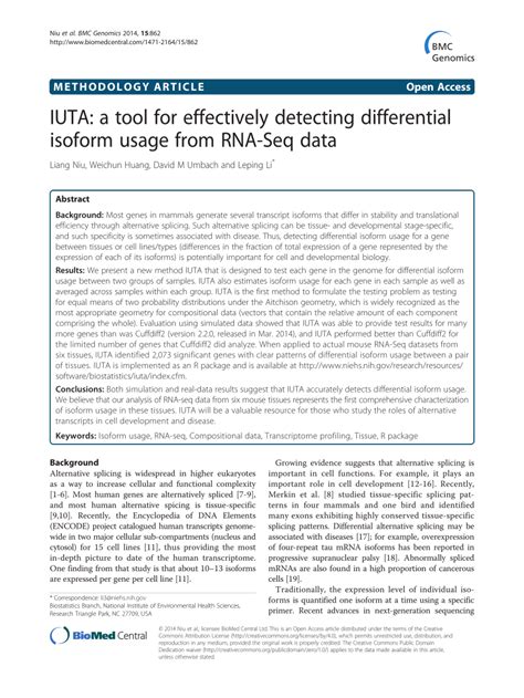 pdf iuta a tool for effectively detecting differential isoform usage from rna seq data