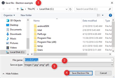 Saving Files Electrons Save Dialog Box